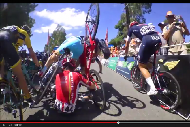 POV footage from Tour Down Under crash - Velo