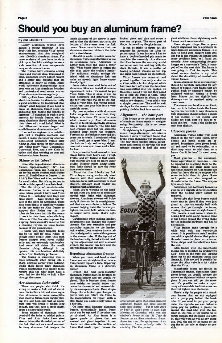 VN Archives: Aluminum gains momentum as a frame material in 1988 - Velo