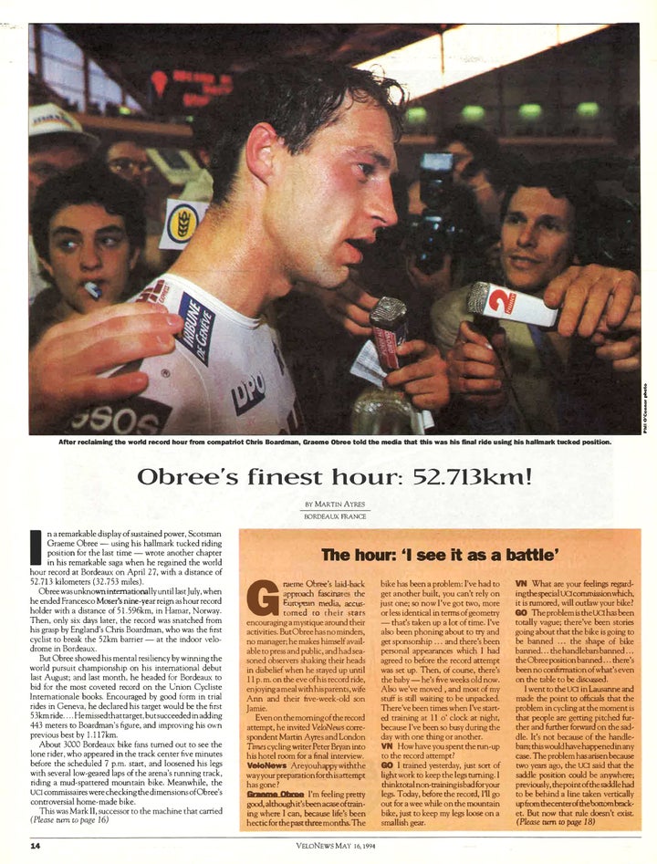VN Archives: Obree smashes Boardman's hour record in 1994 - Velo
