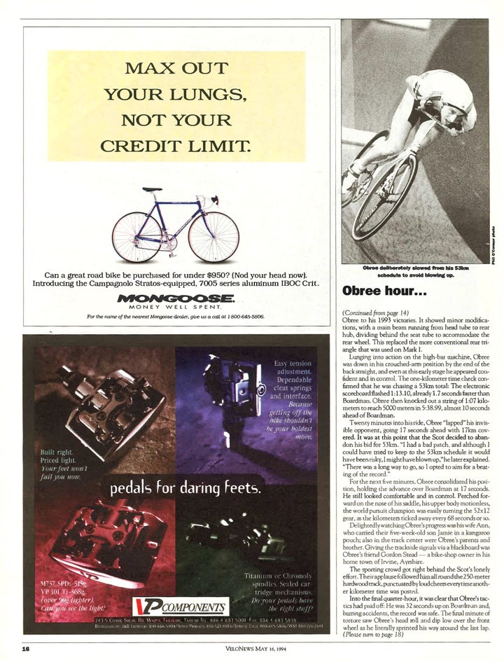 VN Archives: Obree smashes Boardman's hour record in 1994 - Velo