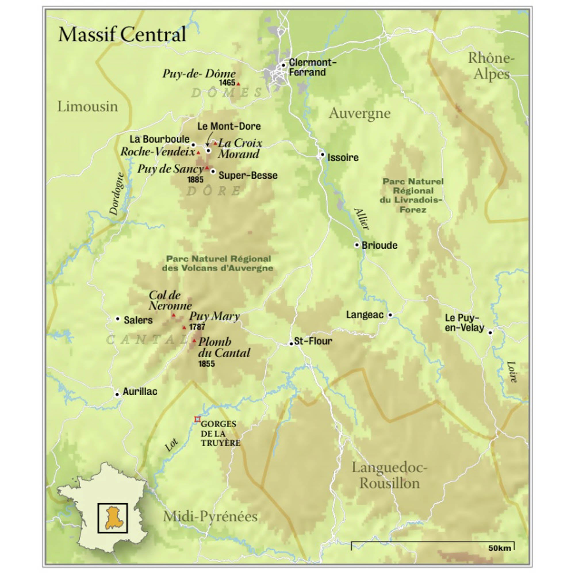 massif central on map