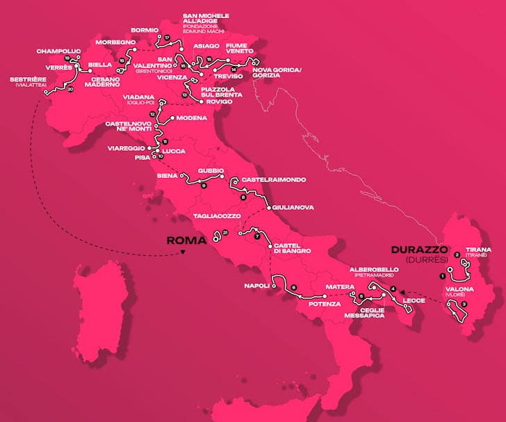 Giro d'Italia Route Map 2025 - Velo